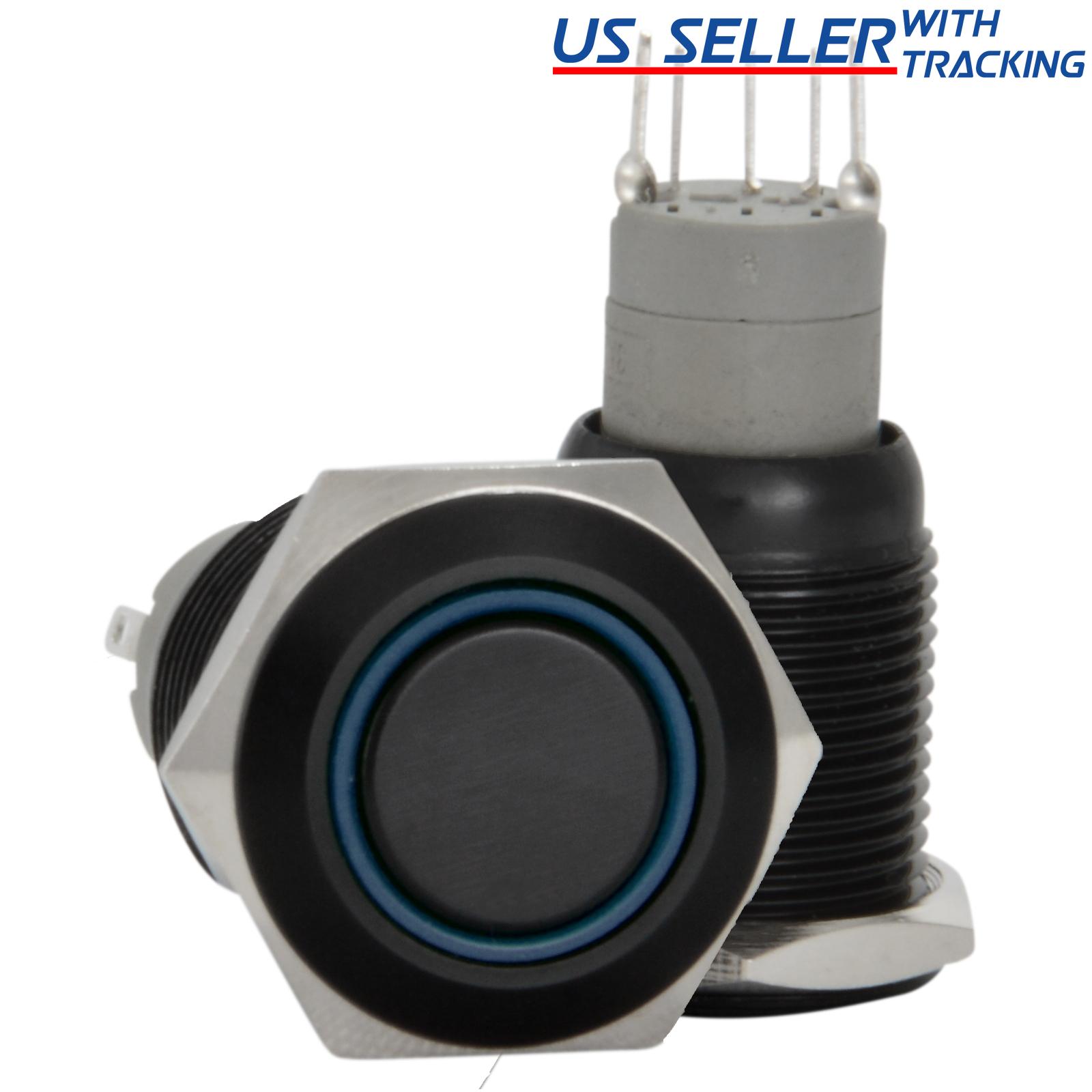 16mm Maintained/Latching Push Button Power Switch Black Metal w/ LED ...