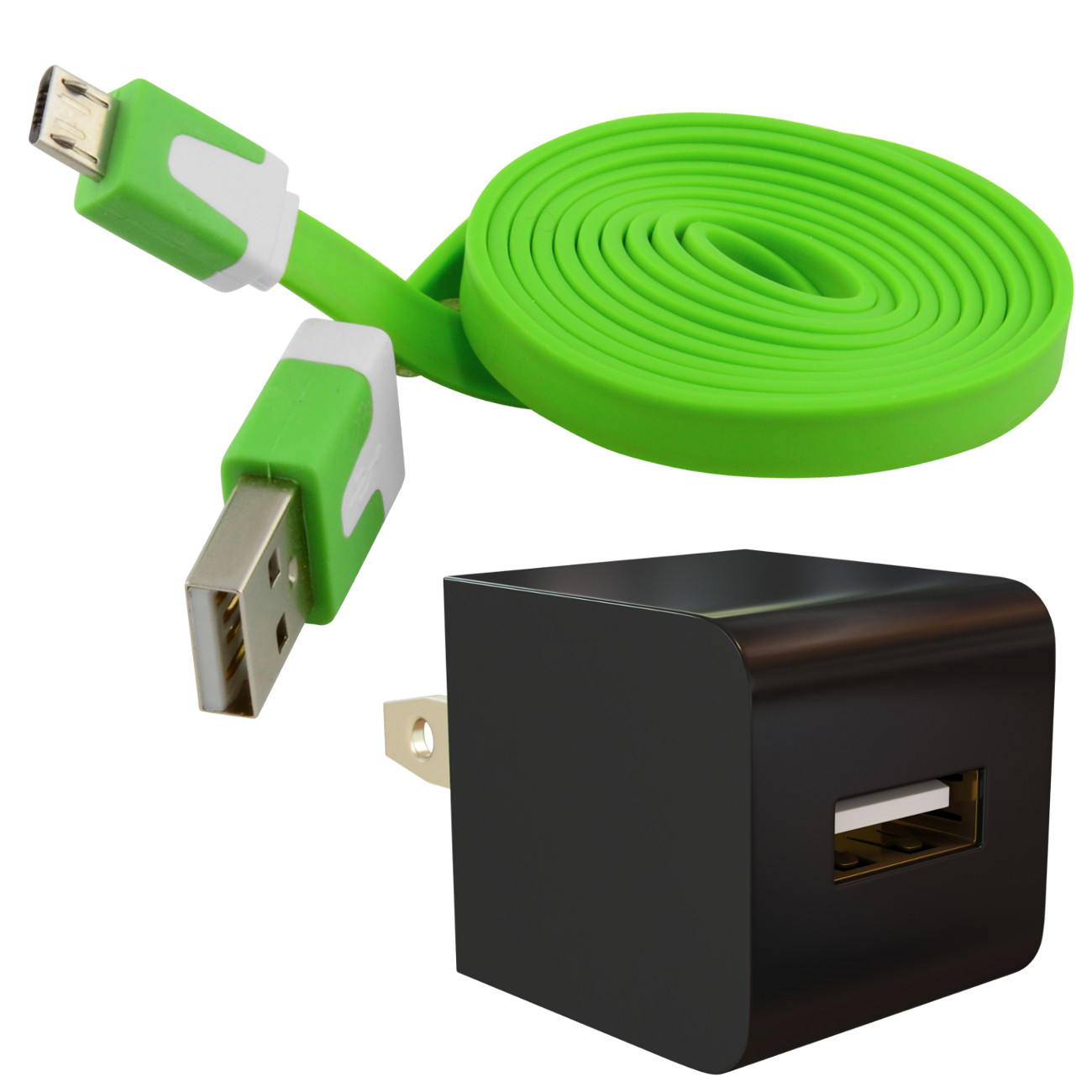 Universal Micro-USB Wall Charger AC Adapter Kit with Flat Cable, Green ...