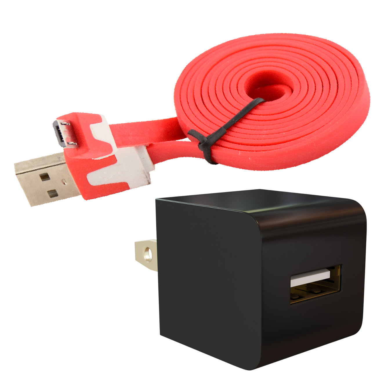 Universal Micro-USB Wall Charger AC Adapter Kit with Flat Cable, Red ...