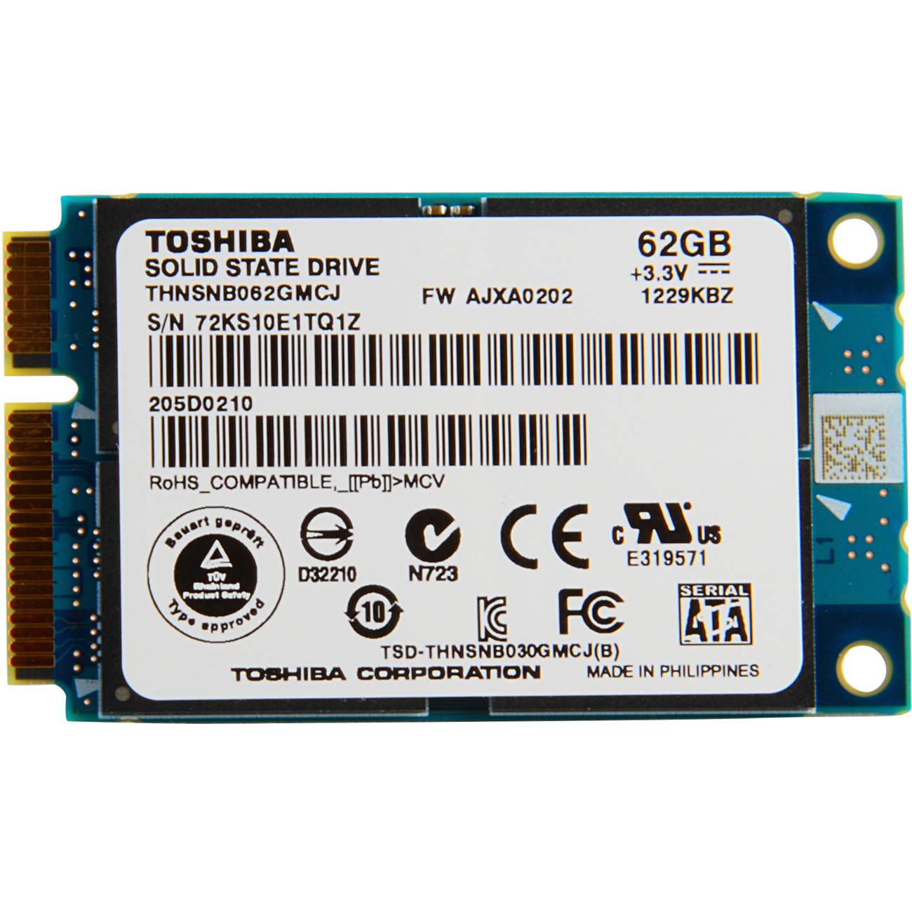 Toshiba 62GB mSATA SSD SATA II 3 Gb/s MLC Internal Solid State Drive ...